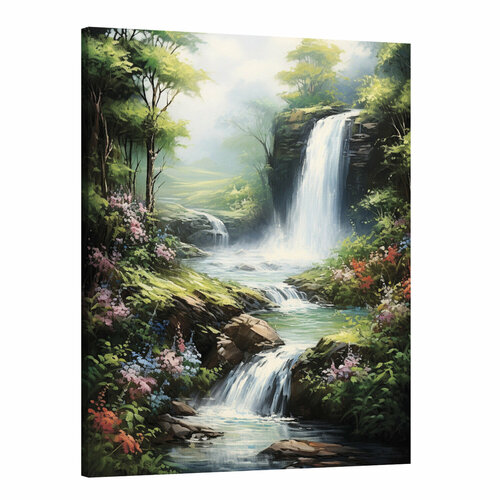 Интерьерная картина 50х70 "Водопад среди полей"