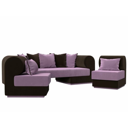 Набор Кипр-3 (диван, 2 кресла), Микровельвет сиреневый и коричневый