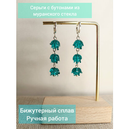 Серьги , стекло, муранское стекло, размер/диаметр 49 мм, зеленый
