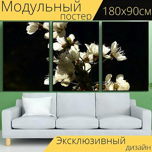 Модульный постер "Цветы, цветение, весна" 180 x 90 см. для интерьера