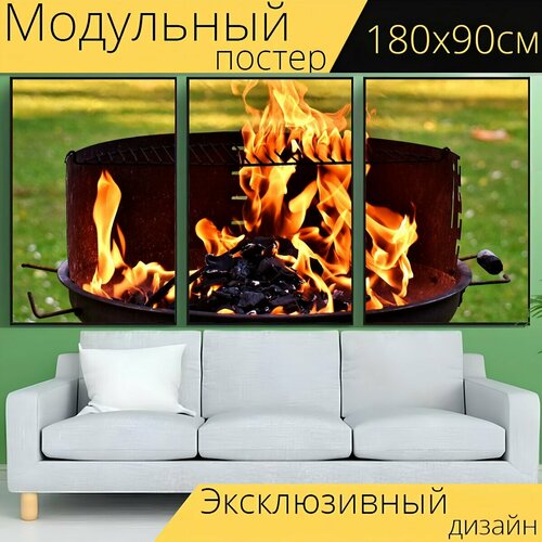 Модульный постер "Огонь, пламя, деньги" 180 x 90 см. для интерьера