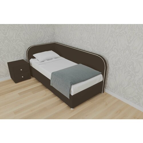 Односпальная кровать Скаут 80x200 с подъемным механизмом и с коробом для белья велюр коричневый ножки 13 см хром угол правый
