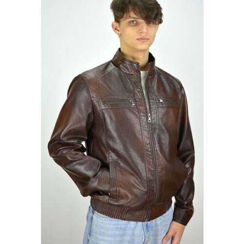 Кожаная куртка REPUBLICONTI Мужская кожаная куртка, размер 48 идет на 42, коричневый