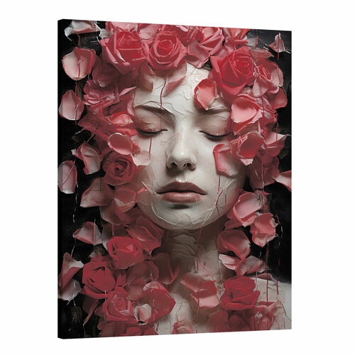 Интерьерная картина 50х70 "Розы в лепестках чувств"