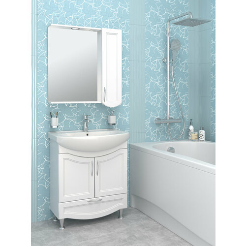 Мебель для ванной Неаполь 75, белая (тумба с раковиной, шкаф с зеркалом)
