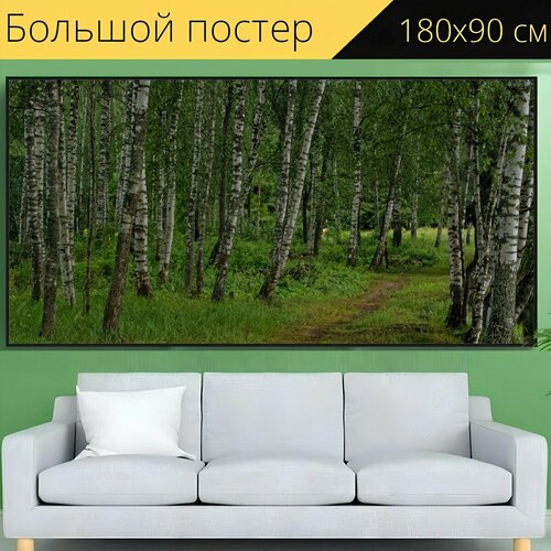 Большой постер "Лес, деревья, тропинка" 180 x 90 см. для интерьера