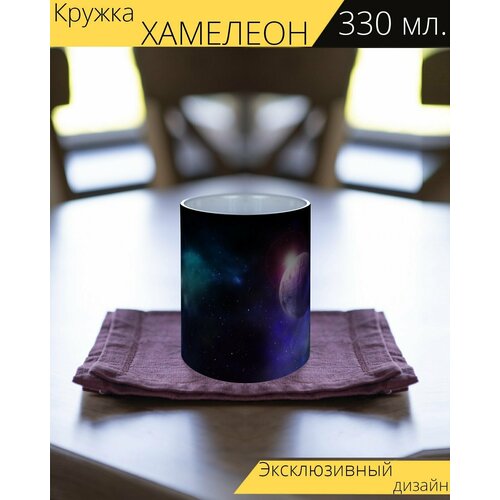 Кружка хамелеон с принтом "Пространство, звезды, планета" 330 мл.