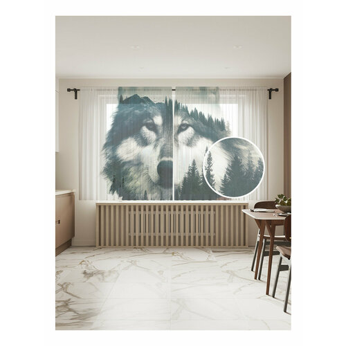 Тюль, фототюль короткий JoyArty "Волк одиночка" высота 180 см, ширина 145 см (по 2 полотна), серия Мужские праздники