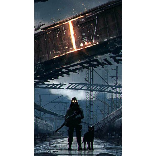 Картина на холсте 60x110 LinxOne "Силуэты, мрачный, железная дорога, вертикальный" интерьерная для дома / на стену / на кухню / с подрамником