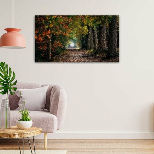 Картина на холсте 60x110 LinxOne "Аллея осень листопад деревья" интерьерная для дома / на стену / на кухню / с подрамником