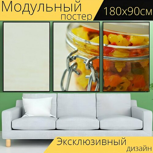 Модульный постер "Керамическая посуда, стекло, выпаривать" 180 x 90 см. для интерьера