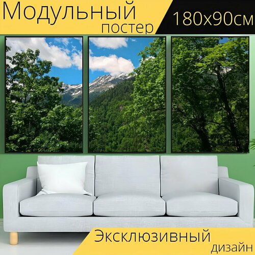 Модульный постер "Горы, лес, абхазия" 180 x 90 см. для интерьера