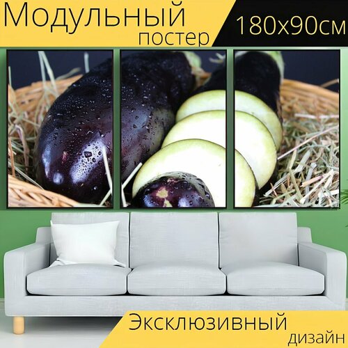 Модульный постер "Икра из баклажанов, сырой, овощи" 180 x 90 см. для интерьера