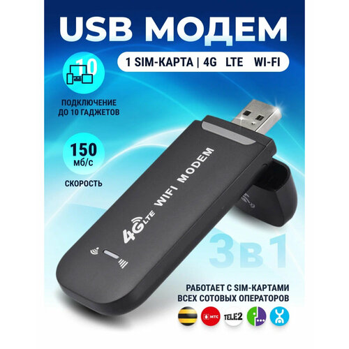 Беспроводной USB модем Wi-Fi 3G, 4G, LTE Любой оператор точка доступа для раздачи интернета