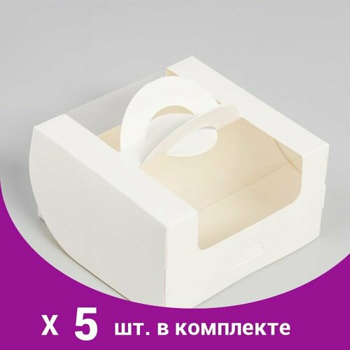 Коробка под бенто-торт с окном, белая, 14 х 14 х 8 см (5 шт)