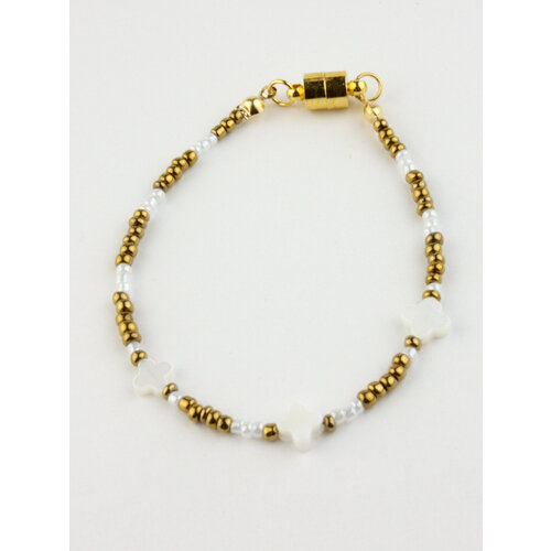 Браслет Pechinoga Design из гематита с барочным жемчугом, размер 17 см, размер M, золотистый, белый