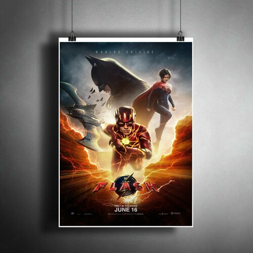 Постер плакат для интерьера "Фильм: Флэш (2023). The Flash. Актёр Эзра Миллер" / Декор дома, офиса, комнаты, квартиры, детской A3 (297 x 420 мм)