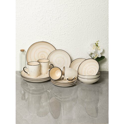 Набор посуды столовой 16 предметов керамика Аэрограф Кремовый бриз