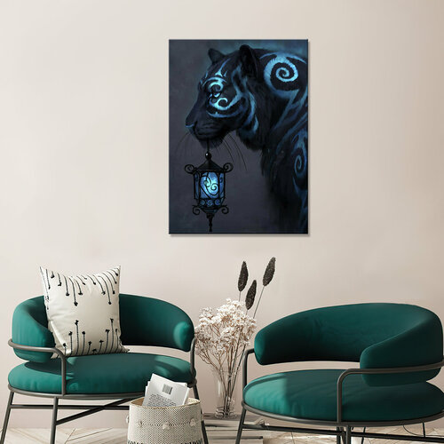Интерьерная картина на холсте - Тигр с синими полосками и фонарём (2) 50х70