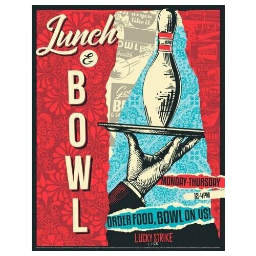 Плакат, постер на бумаге Lunch and Bowling-Обед и боулинг. Размер 60 х 84 см