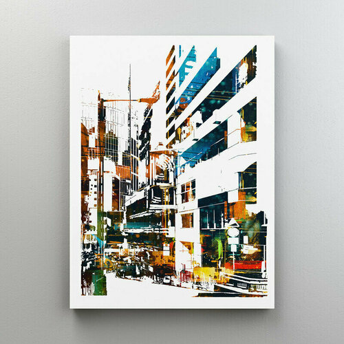 Интерьерная картина на холсте "Иллюстрация здания города" размер 22x30 см