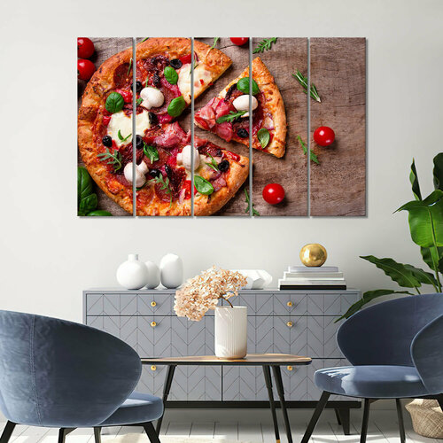 Модульная картина/Модульная картина на холсте/Модульная картина в спальню/Модульная картина в подарок - аппетитная пицца 150х100