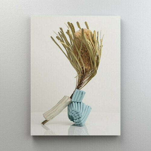 Интерьерная картина на холсте "Букет сухоцветов - пшеница" в скандинавском стиле, размер 22x30 см