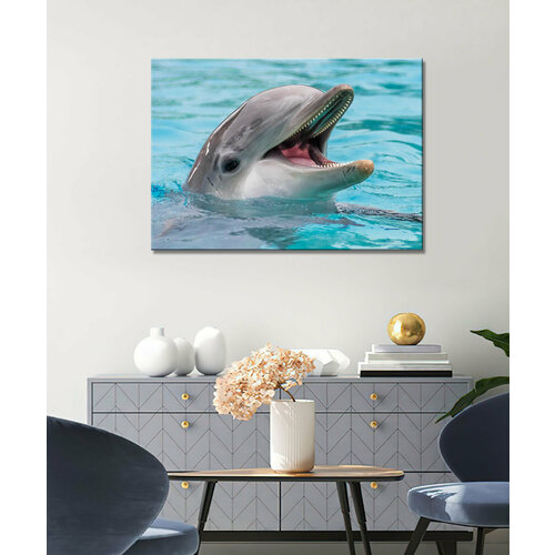 Картина - дельфин, экзотический дельфин, живая природа, дельфин в море (4) 30х40