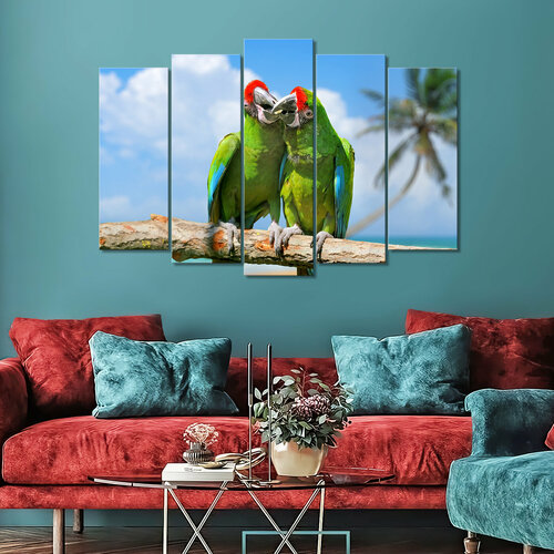 Модульная картина на холсте/ Попугаи под пальмой/Parrots under a palm tree 150х100