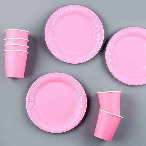 Набор бумажной посуды Страна Карнавалия Розовый, 6 тарелок, 6 стаканов