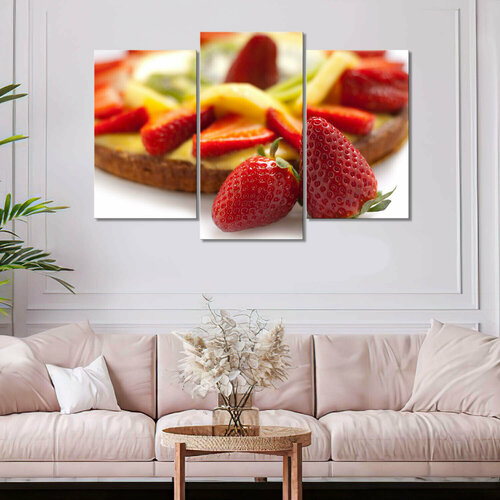 Модульная картина/Модульная картина на холсте/Модульная картина в подарок/спелая клубника-ripe strawberries 120х80