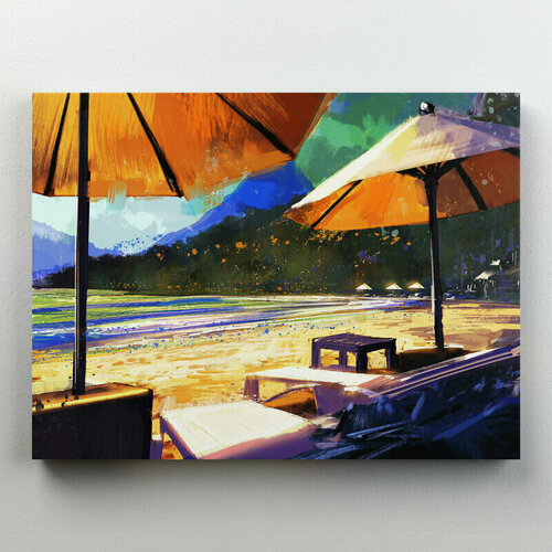 Интерьерная картина на холсте "Живопись - пляжные зонтики у океана" размер 60x45 см