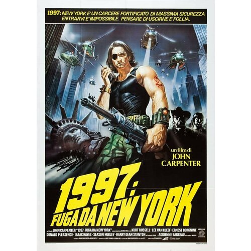 Плакат, постер на бумаге Побег из Нью-Йорка (Escape from New York, 1981г). Размер 21 х 30 см