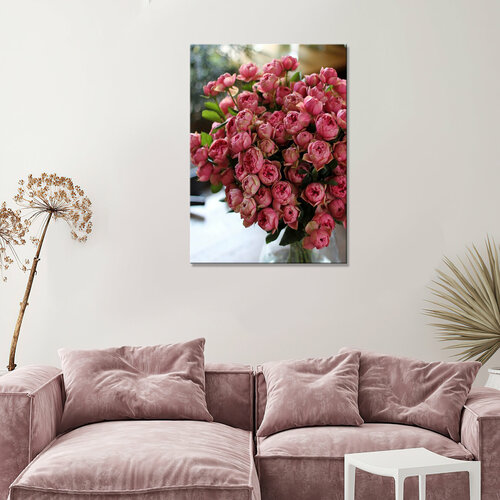 Интерьерная картина на холсте - Букет ярко-розовых роз арт картинка20х30