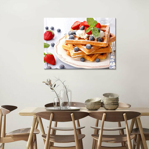 Картина/Картина на холсте для интерьера/Картина на стену/Картина для кухни/ - Бельгийские вафли с ягодами 40х60