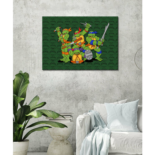 Интерьерная картина на холсте - Черепашки ниндзя минимализм на фоне черепах 50х70