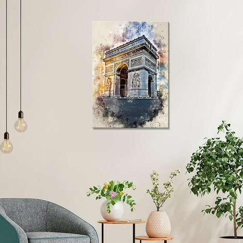 Интерьерная картина на холсте - Арка в Париже акварель 50х70