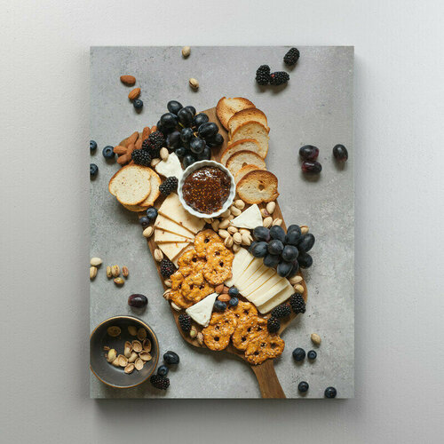Интерьерная картина на холсте "Сырная тарелка" для кухни, кафе и ресторанов, размер 22x30 см