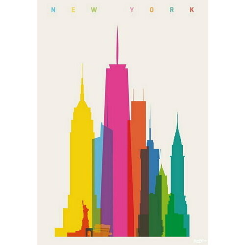 Плакат, постер на холсте цветной силуэт города Нью-йорк. Размер 30 х 42 см