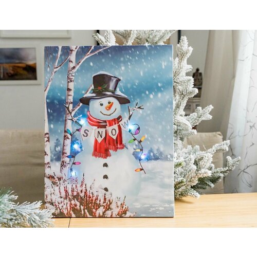 Светящаяся картина снеговичок И гирлянда, цветные LED-огни, 30х40 см, батарейки, Peha Magic