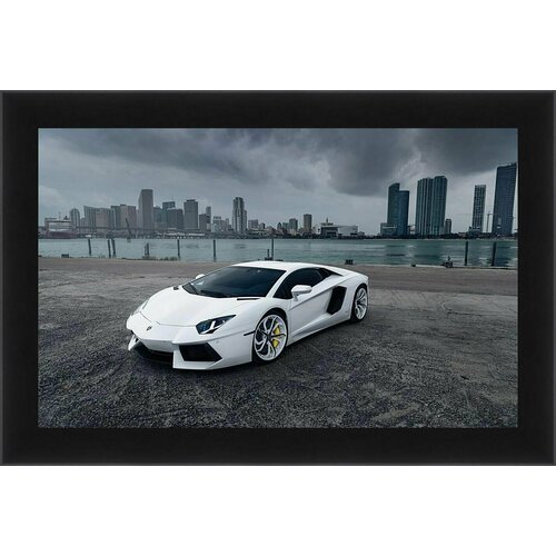 Плакат, постер на бумаге Белый Lamborghini Aventador. Размер 60 х 84 см