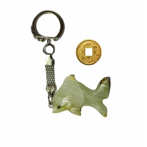 Брелок талисман "Дельфин" ELG из камня Оникс (4х3 см) + монета "Денежный талисман"
