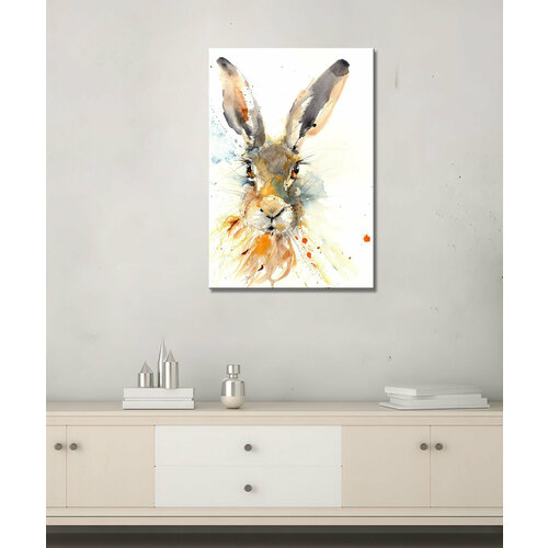 Картина - Заяц, зайцы, зайчонок, зайка, ушастый заяц, пушистый заяц, заяц портрет, заяц акарель, заяц рисунок, заяц арт (5) 20х30