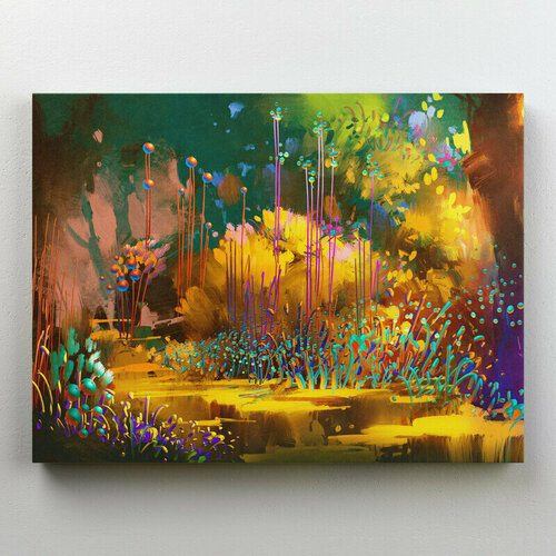 Интерьерная картина на холсте "Красивые космические цветы в лесу" размер 30x22 см