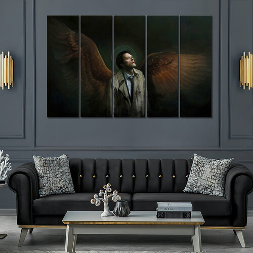 Модульная картина/Модульная картина на холсте в подарок/Supernatural Castiel is a guardian angel/Сверхъестественное Кастиэль ангел-хранитель 125х80