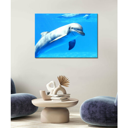 Картина - дельфин, экзотический дельфин, живая природа, дельфин в море (3) 50х70