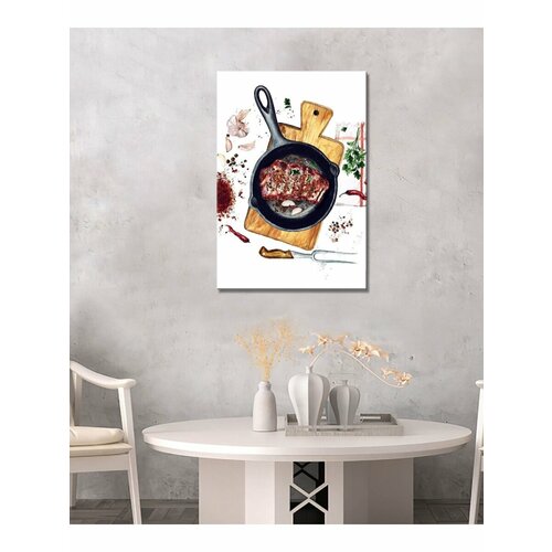 Картина на холсте с подрамником мясо на сковородке рисунок 30х40