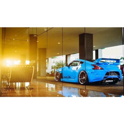Картина на холсте 60x110 LinxOne "Nissan 370z car blue tuning" интерьерная для дома / на стену / на кухню / с подрамником