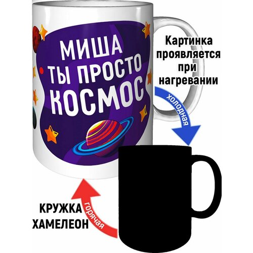 Кружка Миша просто космос - хамелеон, с изменением цвета.