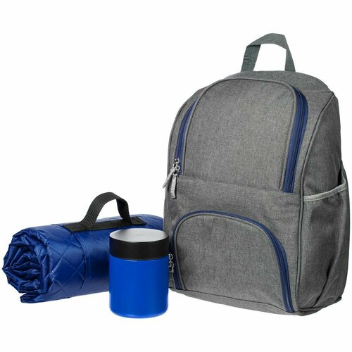 Набор Multiversity, синий, 27х40×17 см, рюкзак - полиэстер; термос для еды - металл; крышка термоса - пластик; плед - флис